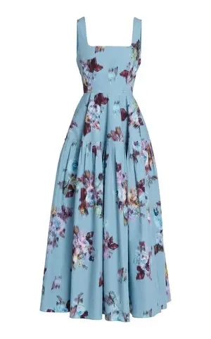 Erdem Floral Cotton-poplin Maxi Dress - Blue