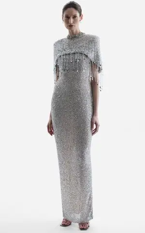 Rachel Gilbert Nala Crystal-embellished Cape Gown