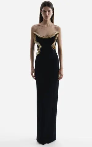 Rachel Gilbert Malik Ruffle-trimmed Column Gown