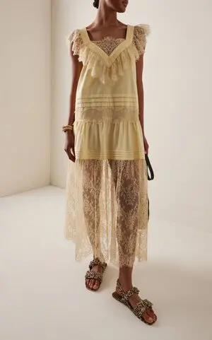 Sea Hilda Pleated Lace Midi Dress