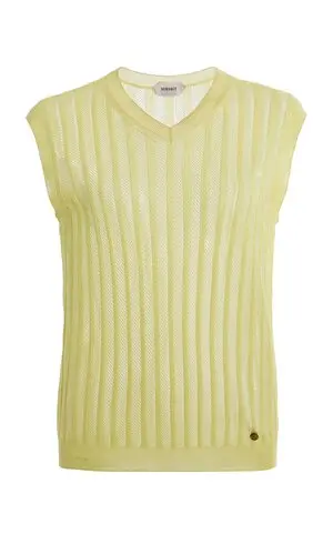 Versace Sleeveless Ribbed Knit Mesh Top - Yellow