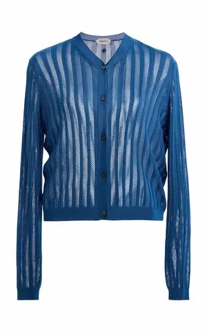 VERSACE Versace Knitted Mesh Ribbed V-Neck Sweater