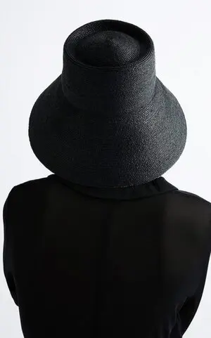 Janessa Leoné Suni Raffia Straw Bucket Hat With Leather Chin Strap - Black