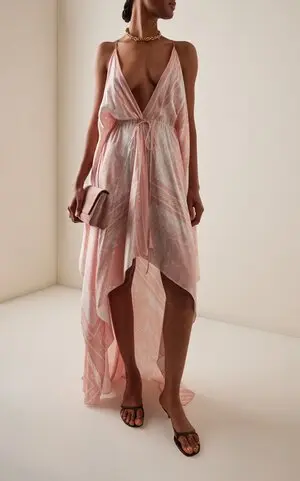 Balmain Open-shoulder Foulard-print Dress