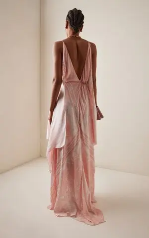 Balmain Open-shoulder Foulard-print Dress