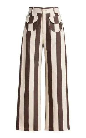 La Veste Parasol Cotton Striped Cropped Pants - Brown