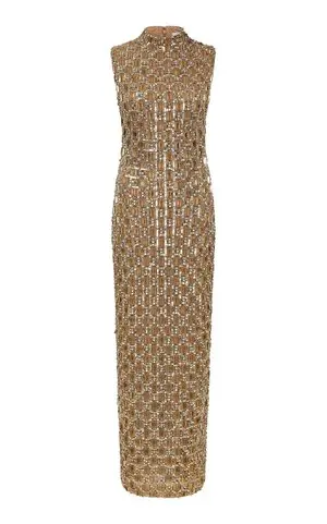 Rachel Gilbert Sinclair Embellished Column Gown - Gold
