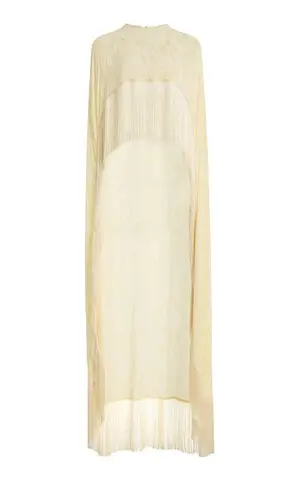 Anna October Bernice Fringed Crepe Cape - Yellow