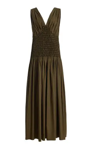 Khaite Nola Pleated Cotton Maxi Dress - Green