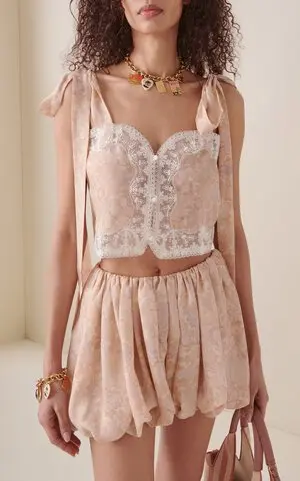 Chloé Lace-trimmed Silk Charmeuse Tank Top