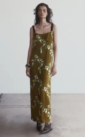 HARRIS TAPPER Embroidered Velvet Maxi Dress