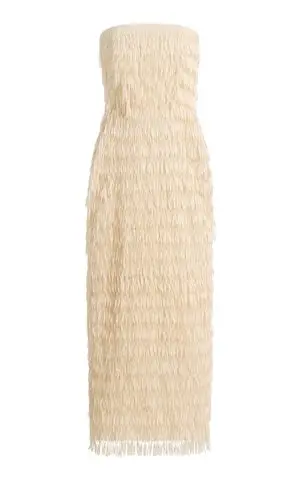 Maticevski Marigold Strapless Fringed Maxi Dress - White