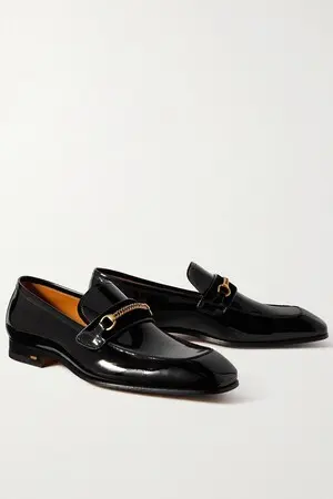 TOM FORD Bailey Chain-embellished Patent Leather Penny Loafers