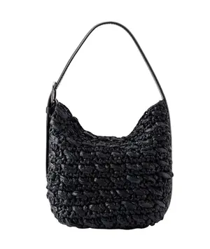 TOTEME Belted Small Leather-trimmed Raffia Shoulder Bag - Tan