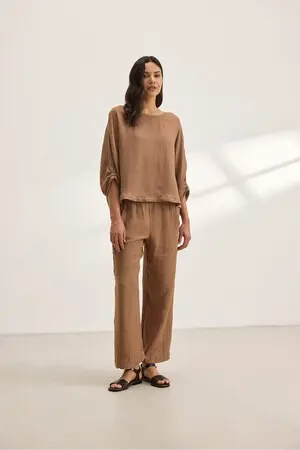 Velvet By Graham & Spencer Lola Linen Pant - Brown