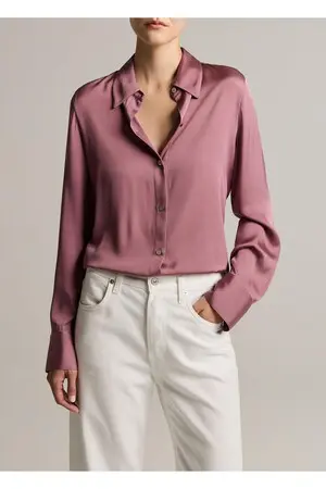 Vince Silk-blend Slim Button-front Blouse - Red