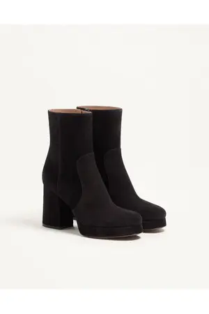 Valentino Garavani Fawcette Platform Ankle Boot In Split Leather - Black