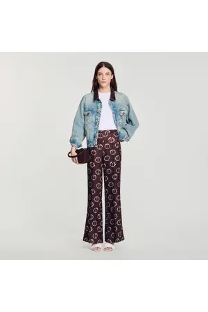 Sandro Floral-print Flowy Trousers - Brown