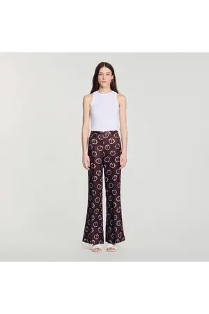 Sandro Floral-print Flowy Trousers
