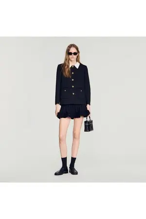 Sandro Jacket With Contrast Collar - Black