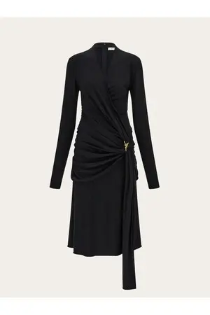 FERRAGAMO Viscose Dress With Gathered Waist - Black