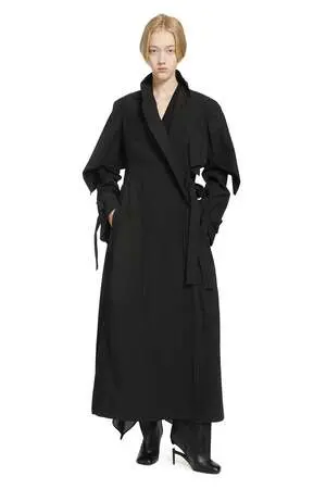 YEHUAFAN Draped Trench Coat - Black