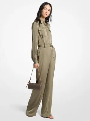 Michael Kors Satin Jumpsuit With Belt And Pockets - Green