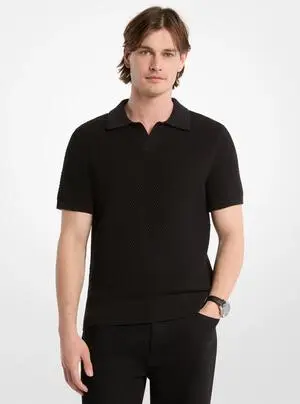 Michael Kors Johnny Textured Knit Cotton Polo Shirt In Size By