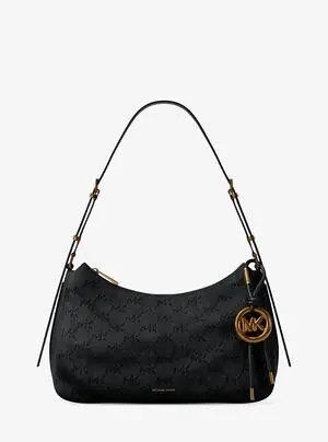 Michael Kors Nolita Medium Whipstitched Logo Leather Shoulder Bag - Black