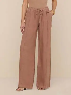 L'Agence Connie Linen Drawstring Wide Leg Trousers
