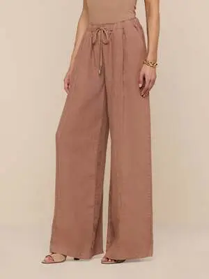 L'Agence Connie Linen Drawstring Wide Leg Trousers