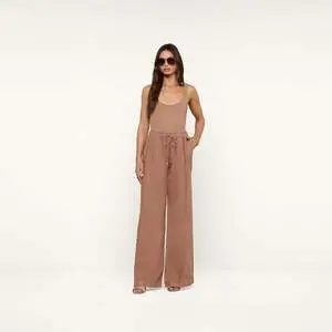 L'Agence Connie Linen Drawstring Wide Leg Trousers