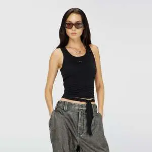 DIESEL® Ribbed Wrap-around Lace Crop Top - Black