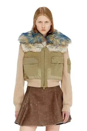 DIESEL® Bomber Jacket With Rib-knit And Plush Trims - Beige
