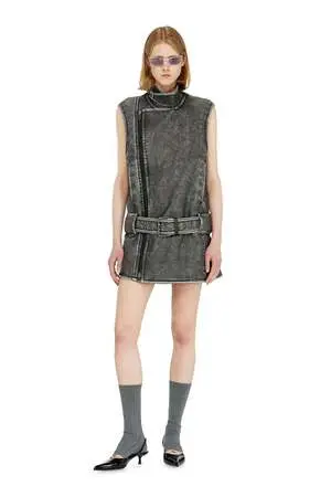 DIESEL® Biker-style Mini Dress With Belt - Grey