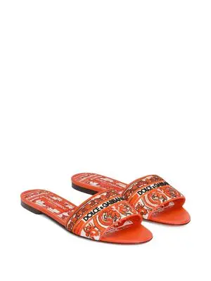 Dolce & Gabbana Maiolica Print Flat Sandals - Multicolor