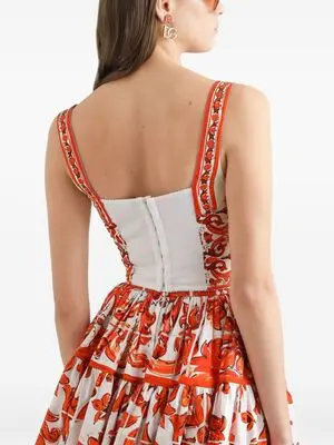 Dolce & Gabbana Maiolica Print Silk Sweetheart Neck Top - Multicolor