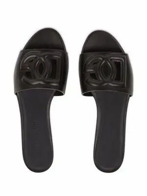 Dolce & Gabbana Dg Logo Leather Flat Sandals - Multicolor