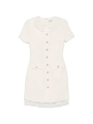 SELF-PORTRAIT Bouclé Mini Dress With Lace Trim - Multicolor