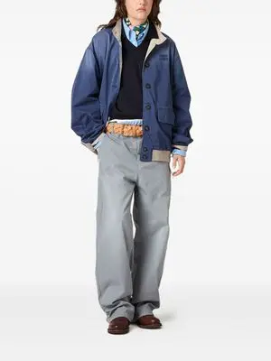 Miu Miu Cotton Trousers With Embroidered Logo - Multicolor