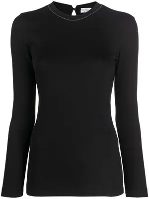 Brunello Cucinelli Cotton Blend Fine Knit Long Sleeve Top - Multicolor