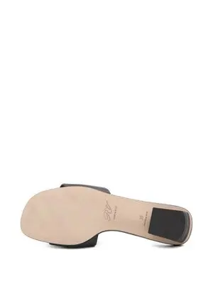 ROGER VIVIER Black Leather Metal Detail Square Toe Slides - Multicolor