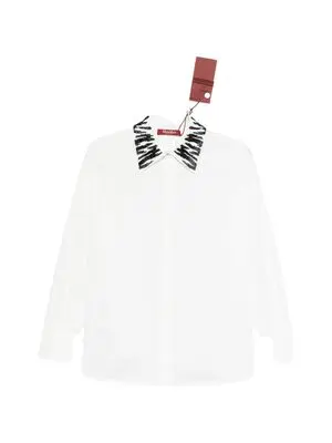 Max Mara White Cotton Shirt With Embellished Collar - Multicolor