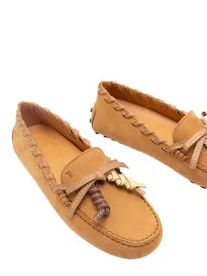 TOD'S Gommino Suede Leather Loafers With Braided Trim - Multicolor