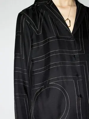 TOTEME Black Silk Embroidered Monogram Shirt
