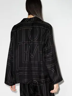 TOTEME Black Silk Embroidered Monogram Shirt
