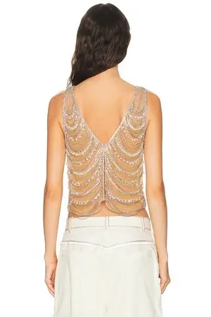 Lapointe Draped Crystal Embroidery V Neck Tank Top