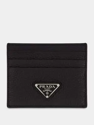 Prada Leather Card Holder With Triangle Logo - Black