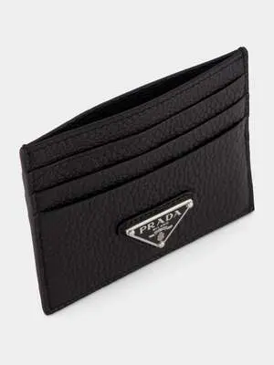 Prada Leather Card Holder With Triangle Logo - Black