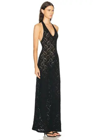 Enza Costa Puckered Lace Halter Maxi Dress - Black